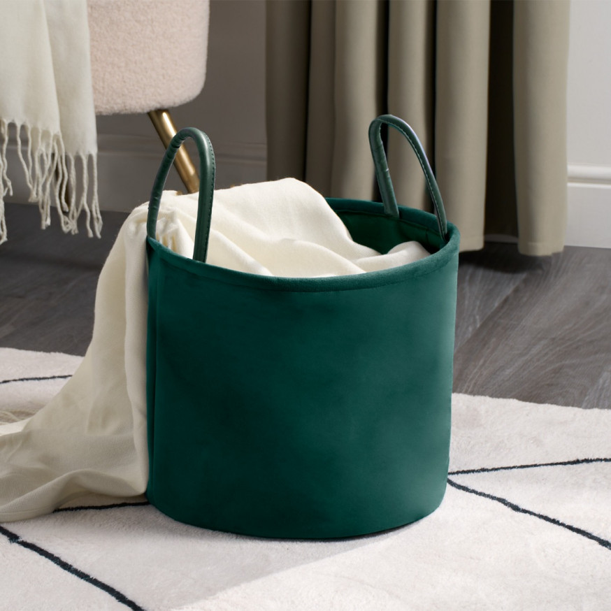 OHS Matte Velvet Storage Basket - Forest Green