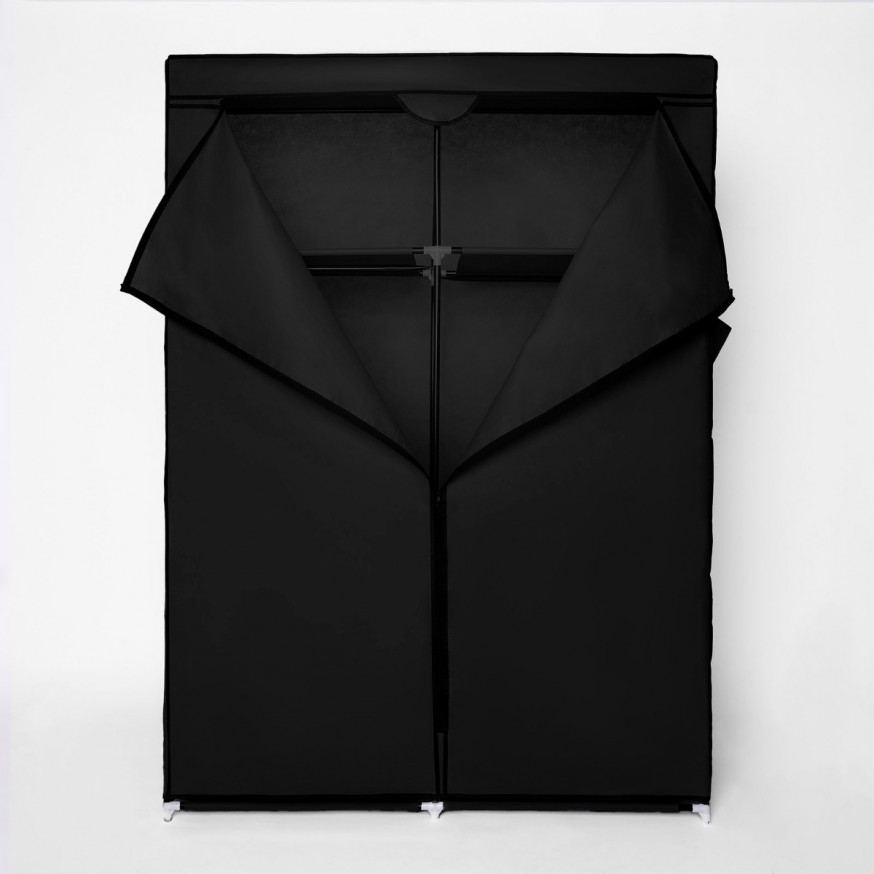 OHS Boston Zip Closure Fabric Double Wardrobe - Black