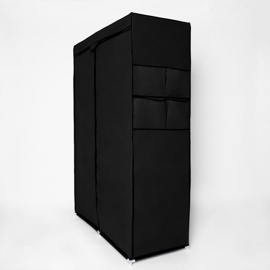 OHS Boston Zip Closure Fabric Double Wardrobe - Black