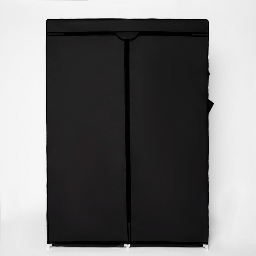 OHS Boston Zip Closure Fabric Double Wardrobe - Black