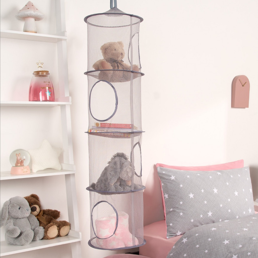 OHS Kids Extra Large Toys Storage Hanging Net Basket - Charcoal