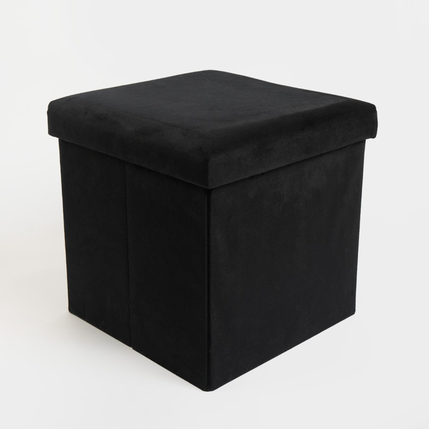 OHS Matte Velvet Foldable Cube Storage Ottoman - Black
