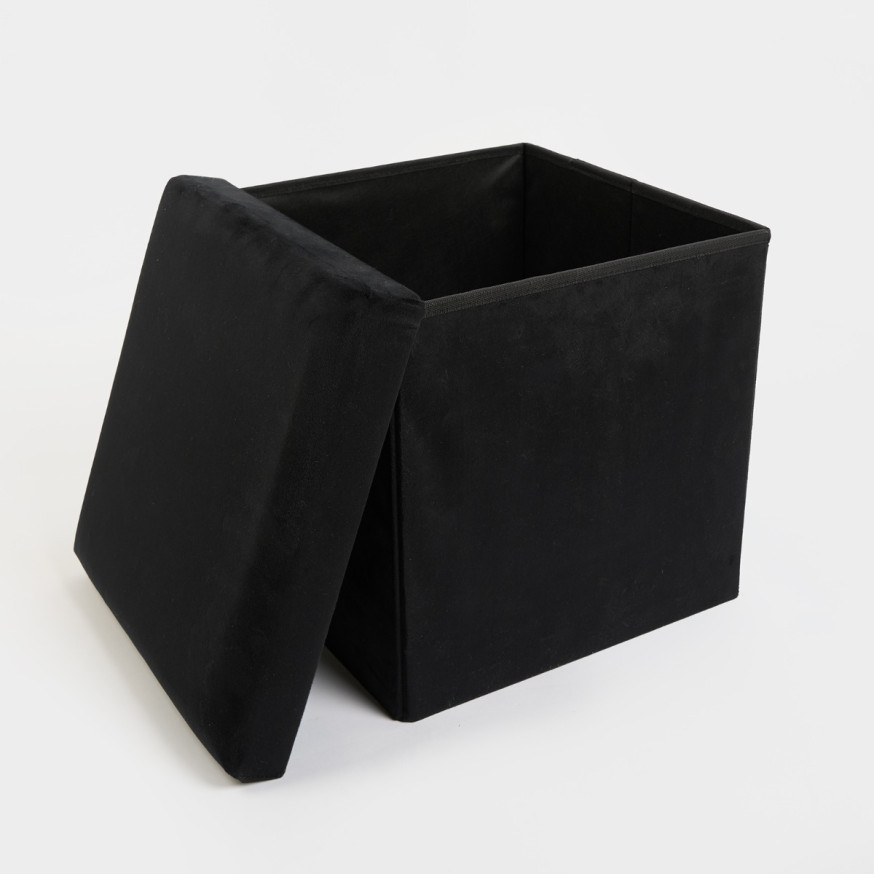OHS Matte Velvet Foldable Cube Storage Ottoman - Black