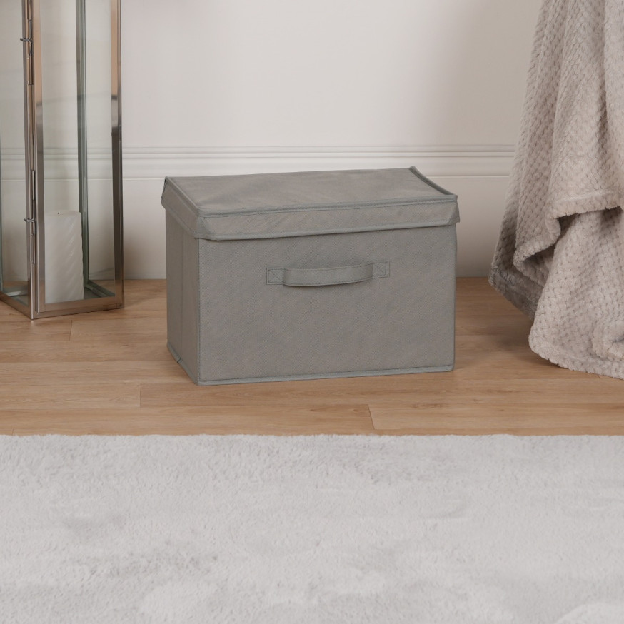 OHS Foldable Fabric Storage Box With Lid - Grey