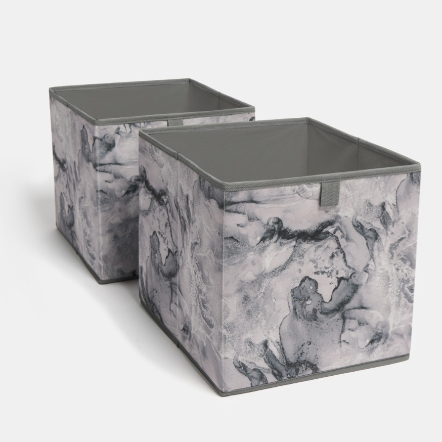 OHS Marble Print Cube Storage Boxes, Grey - 2 Pack