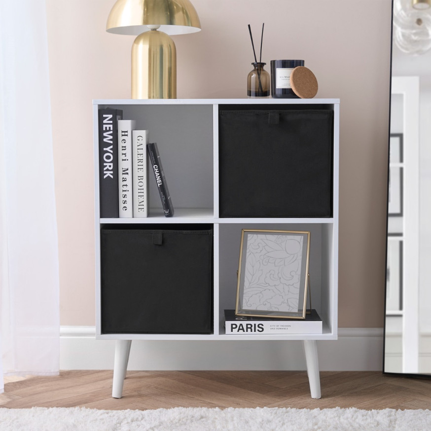 OHS Matte Velvet Cube Storage Boxes, Black - 2 Pack