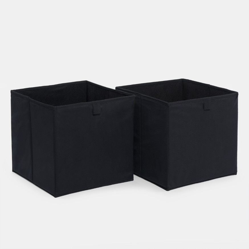 OHS Matte Velvet Cube Storage Boxes, Black - 2 Pack