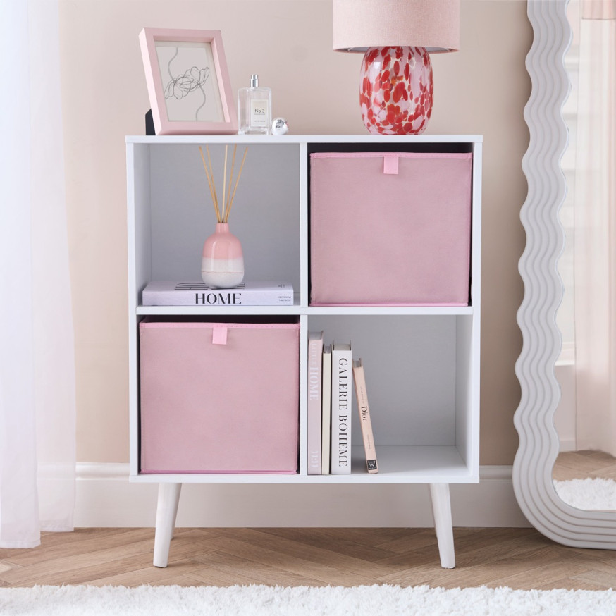 OHS Matte Velvet Cube Storage Boxes, Blush - 2 Pack