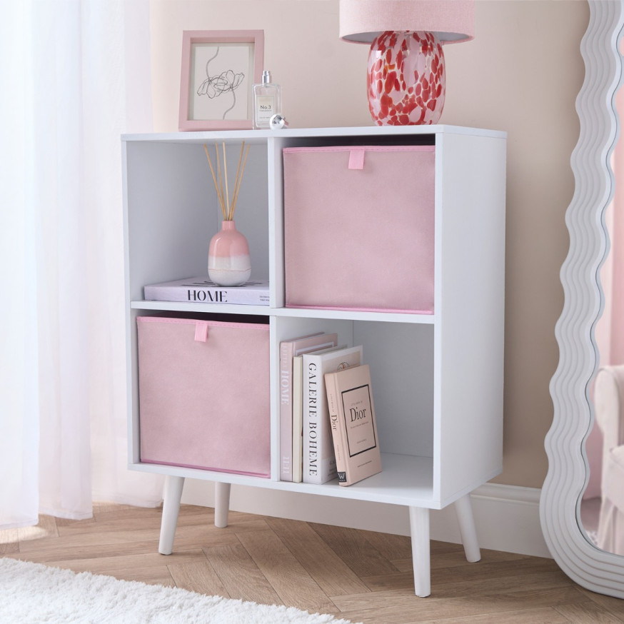 OHS Matte Velvet Cube Storage Boxes, Blush - 2 Pack