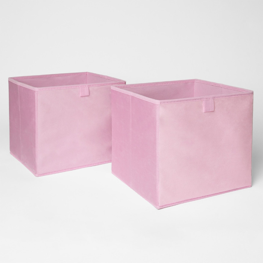 OHS Matte Velvet Cube Storage Boxes, Blush - 2 Pack