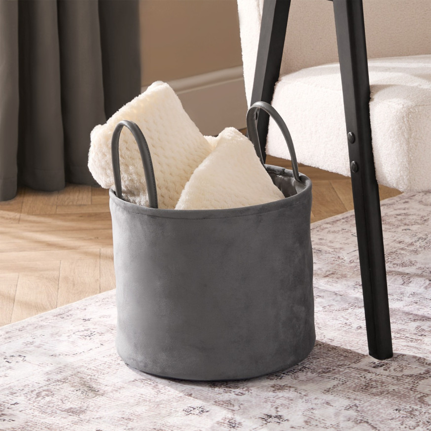 OHS Matte Velvet Storage Basket - Charcoal