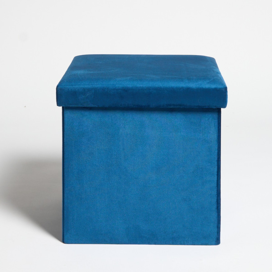 OHS Matte Velvet Foldable Cube Storage Ottoman - Teal