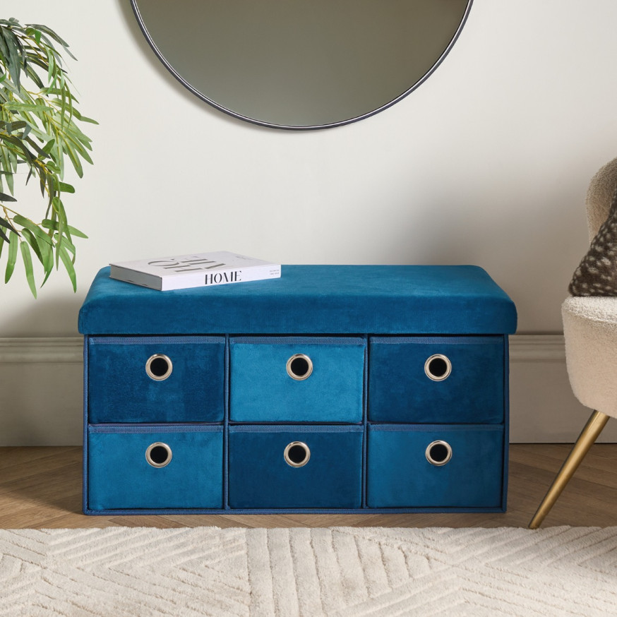 OHS Matte Velvet 6-Drawer Storage Chest - Teal