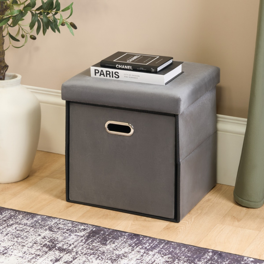 OHS Matte Velvet 1-Drawer Storage Cube - Charcoal