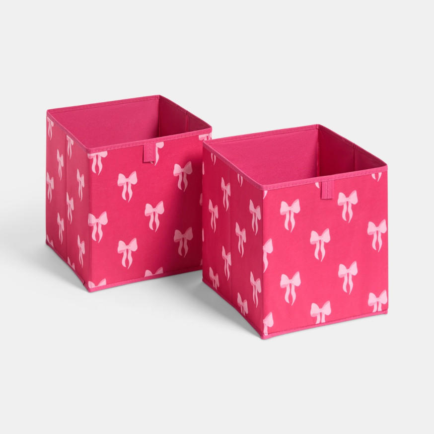 OHS Bow Print Cube Storage Boxes, Hot Pink - 2 Pack