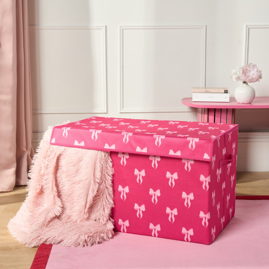 OHS Bow Print Large Collapsible Storage Box With Lid - Hot Pink