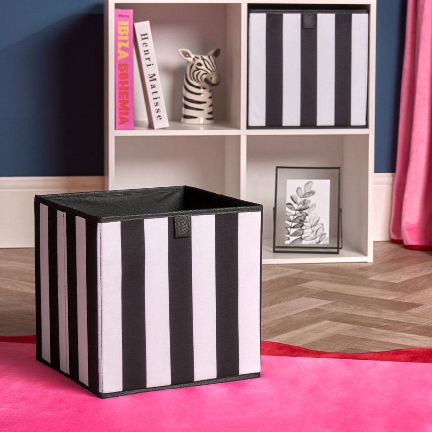 OHS Stripe Print Cube Storage Boxes, Monochrome - 2 Pack