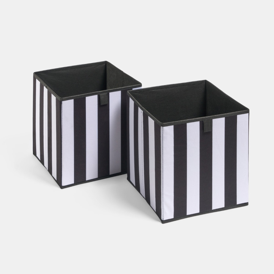 OHS Stripe Print Cube Storage Boxes, Monochrome - 2 Pack