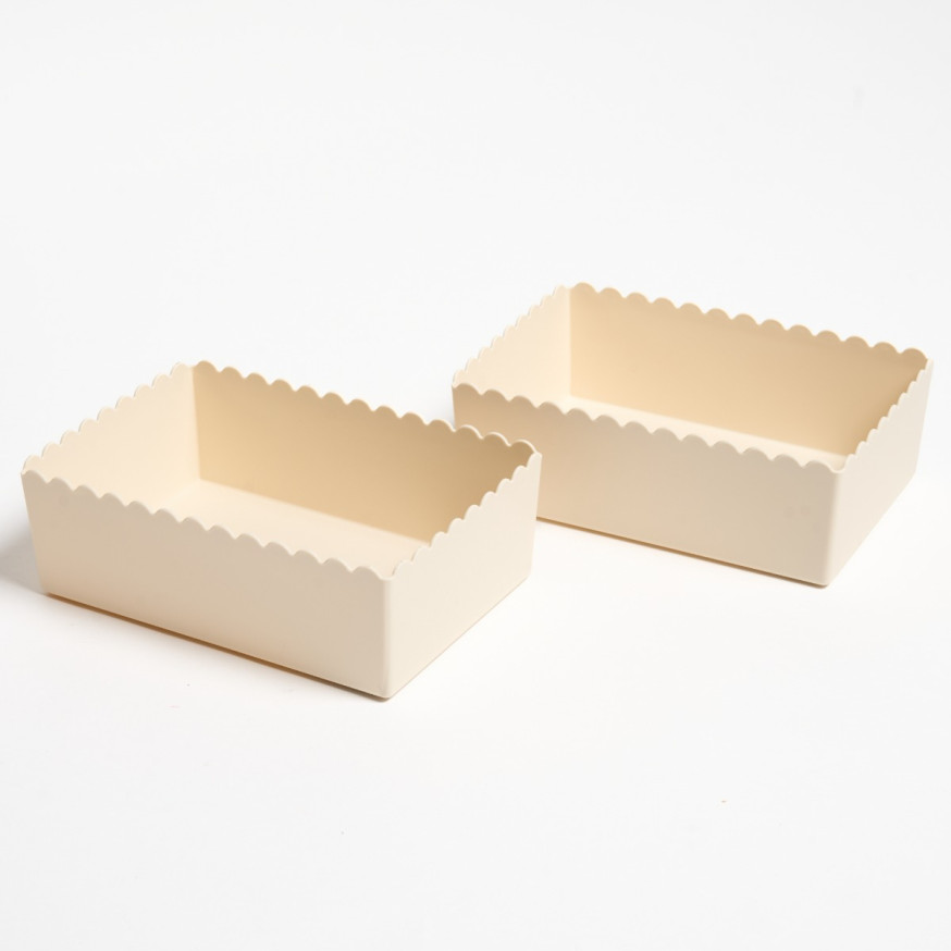 OHS Scalloped Plastic Tub, Cream - 2 Pack