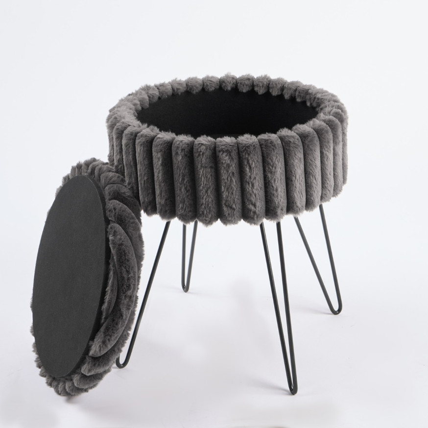 OHS Faux Fur Ribbed Storage Hairpin Stool - Charcoal