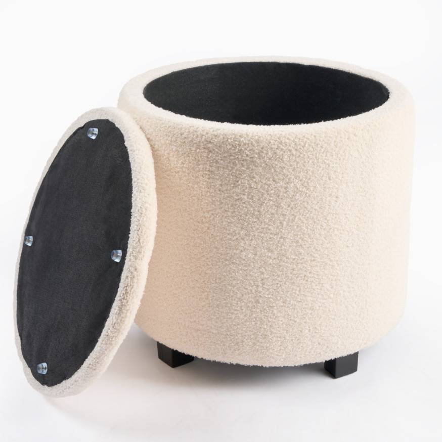 OHS Boucle Button Top Storage Ottoman - Cream
