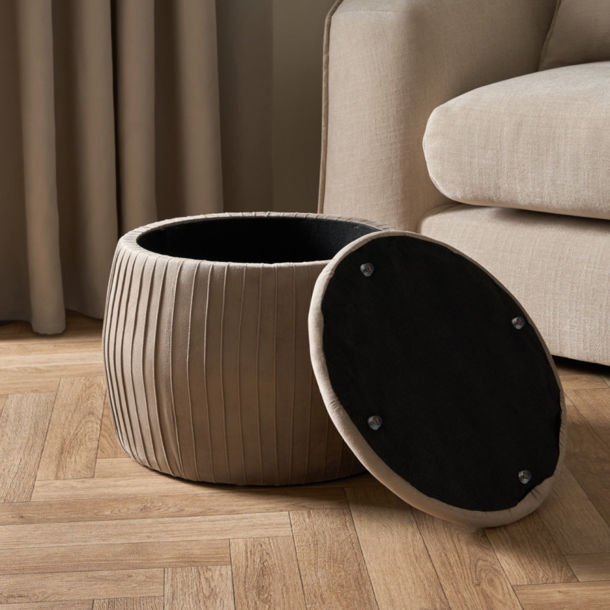 OHS Matte Velvet Pleated Storage Ottoman - Mink