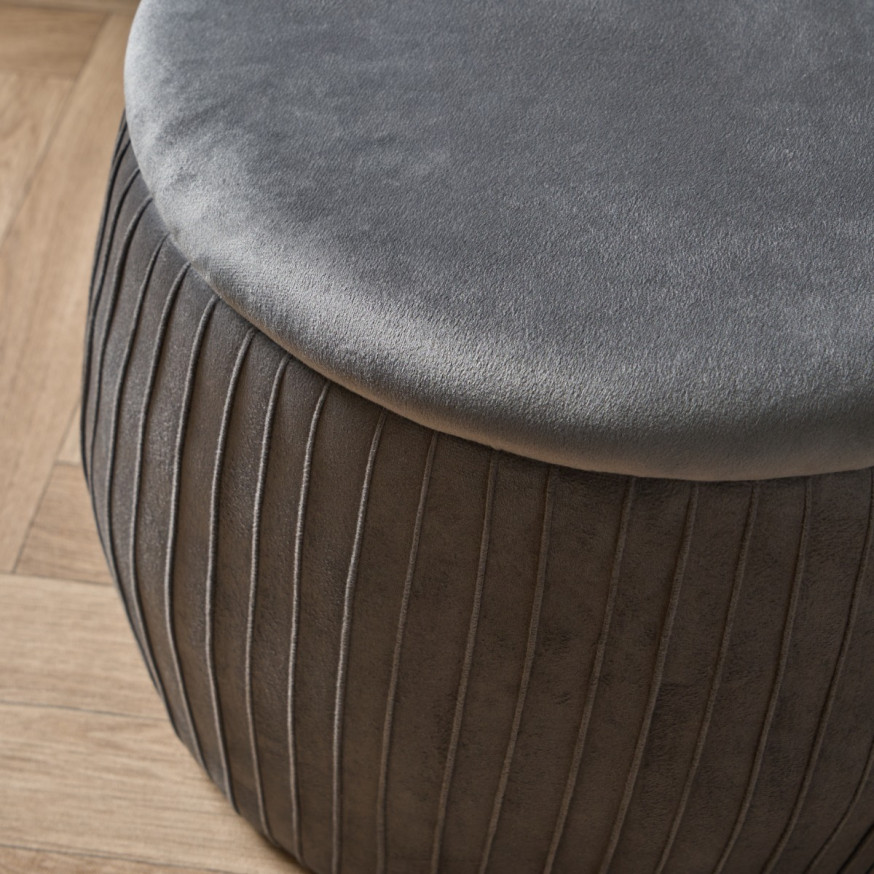 OHS Matte Velvet Pleated Storage Ottoman - Charcoal