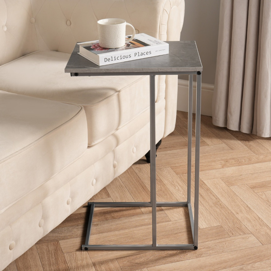 OHS C Shape Marble Effect Side Table - Grey