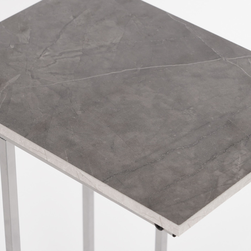 OHS C Shape Marble Look Side Table - Grey