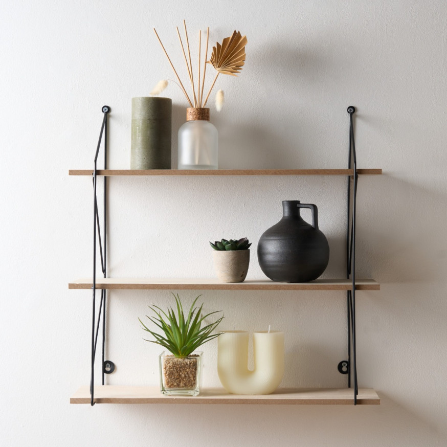 OHS 3 Tier Floating Wooden Shelves Set - Natural