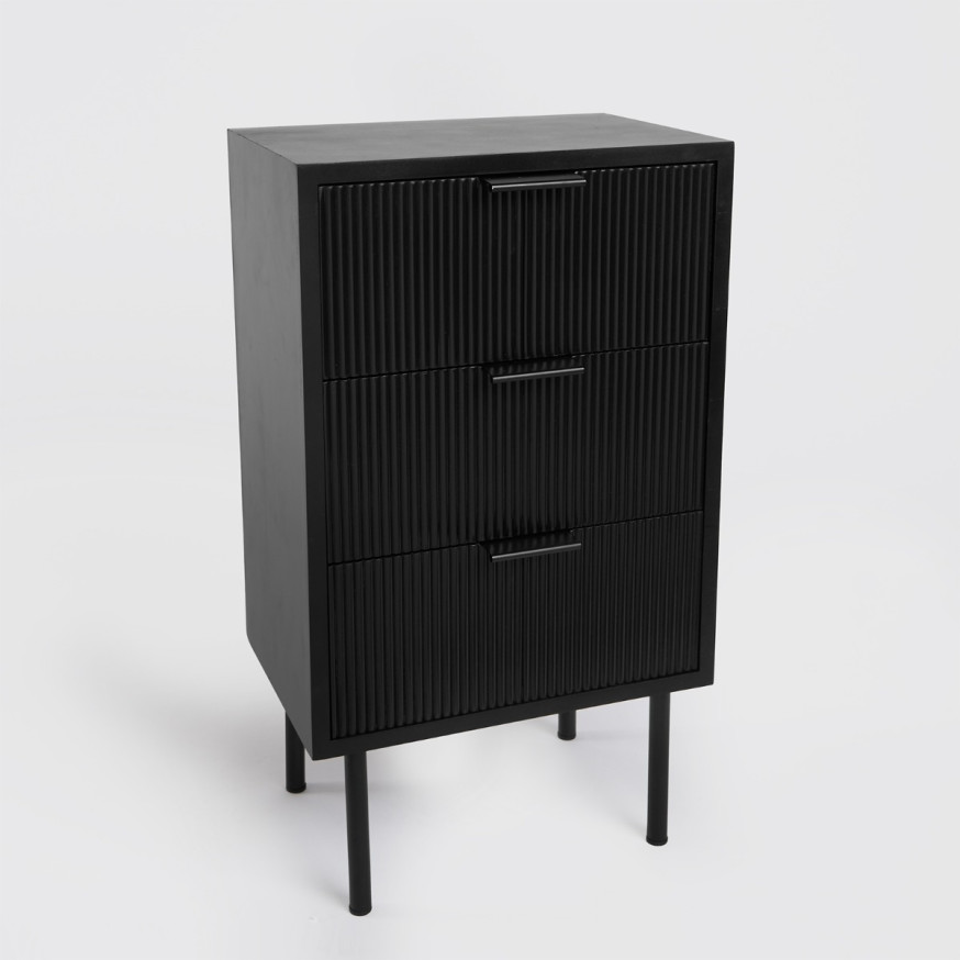 OHS Ribbed 3-Drawer Bedside Table - Black