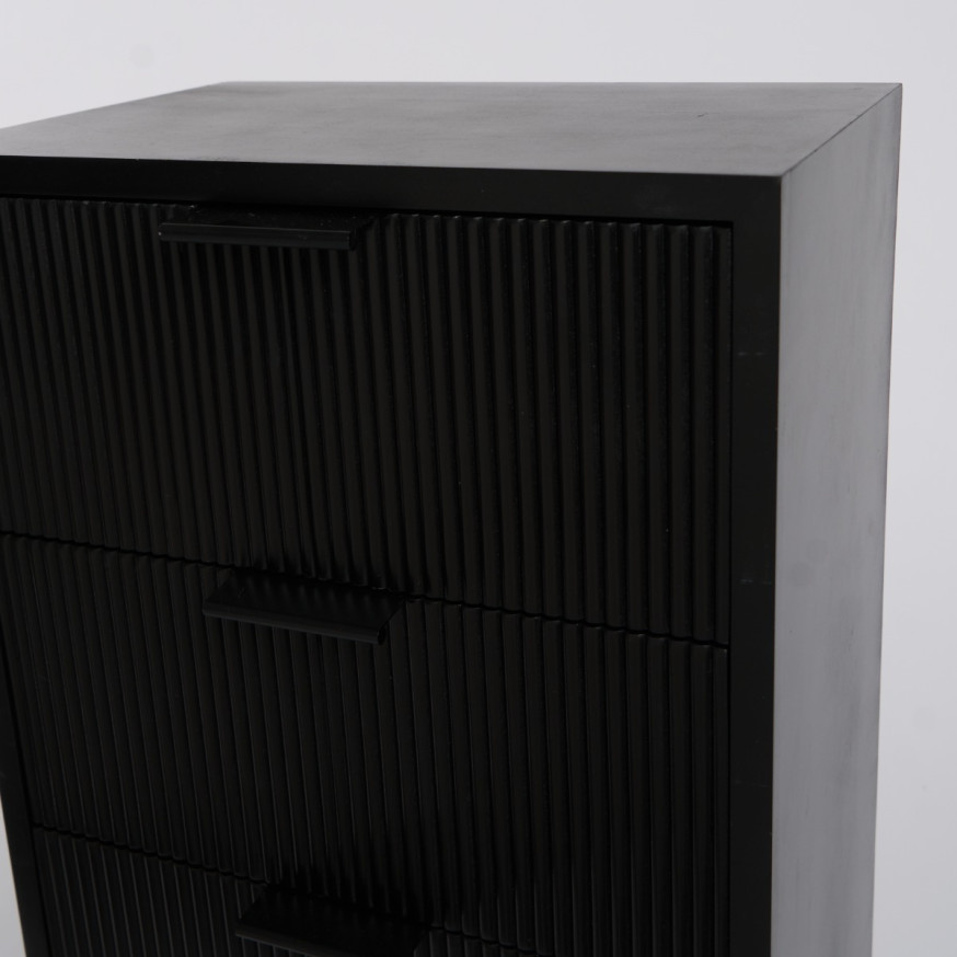 OHS Ribbed 3-Drawer Bedside Table - Black