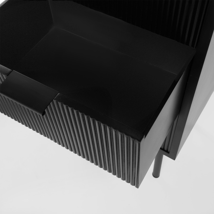 OHS Ribbed 3-Drawer Bedside Table - Black
