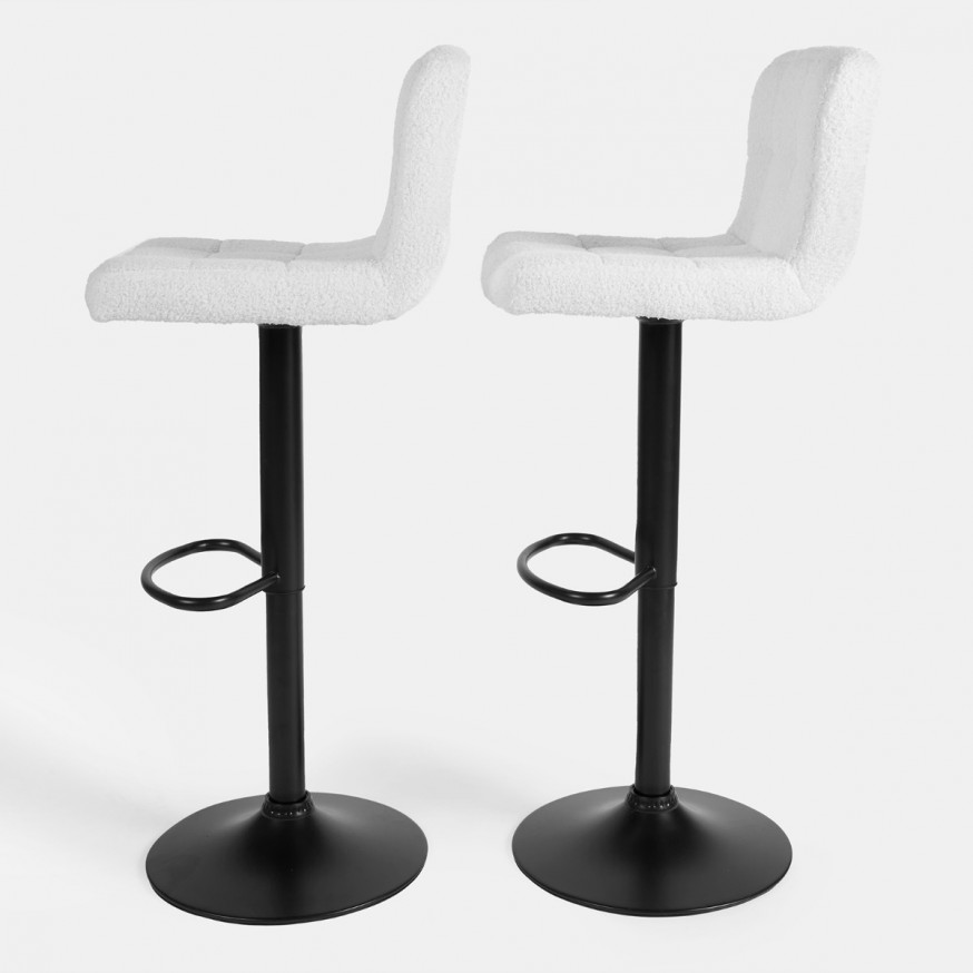 OHS Set of 2 Adjustable Bouclé Bar Stools - Cream