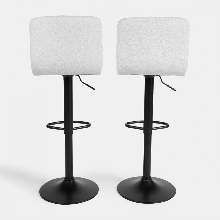OHS Set of 2 Adjustable Bouclé Bar Stools - Cream