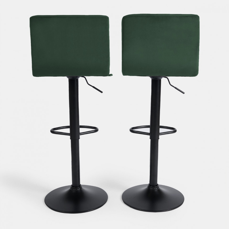OHS Set of 2 Adjustable Velvet Bar Stools - Forest Green