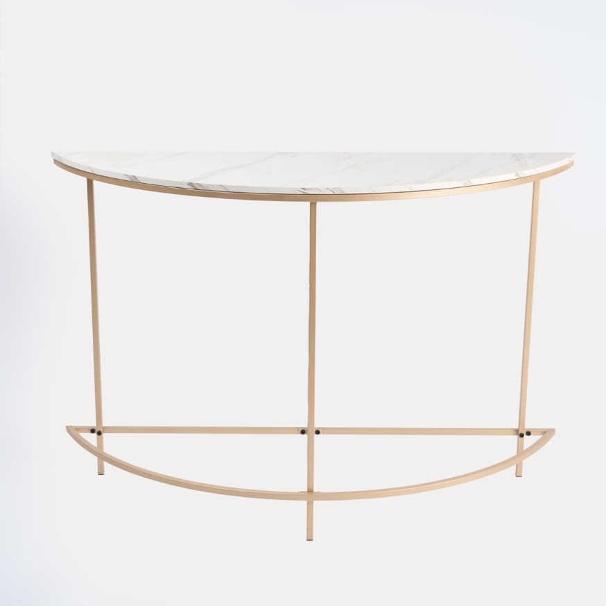 OHS Manhattan Marble Effect Semicircle Console Table - Gold/White