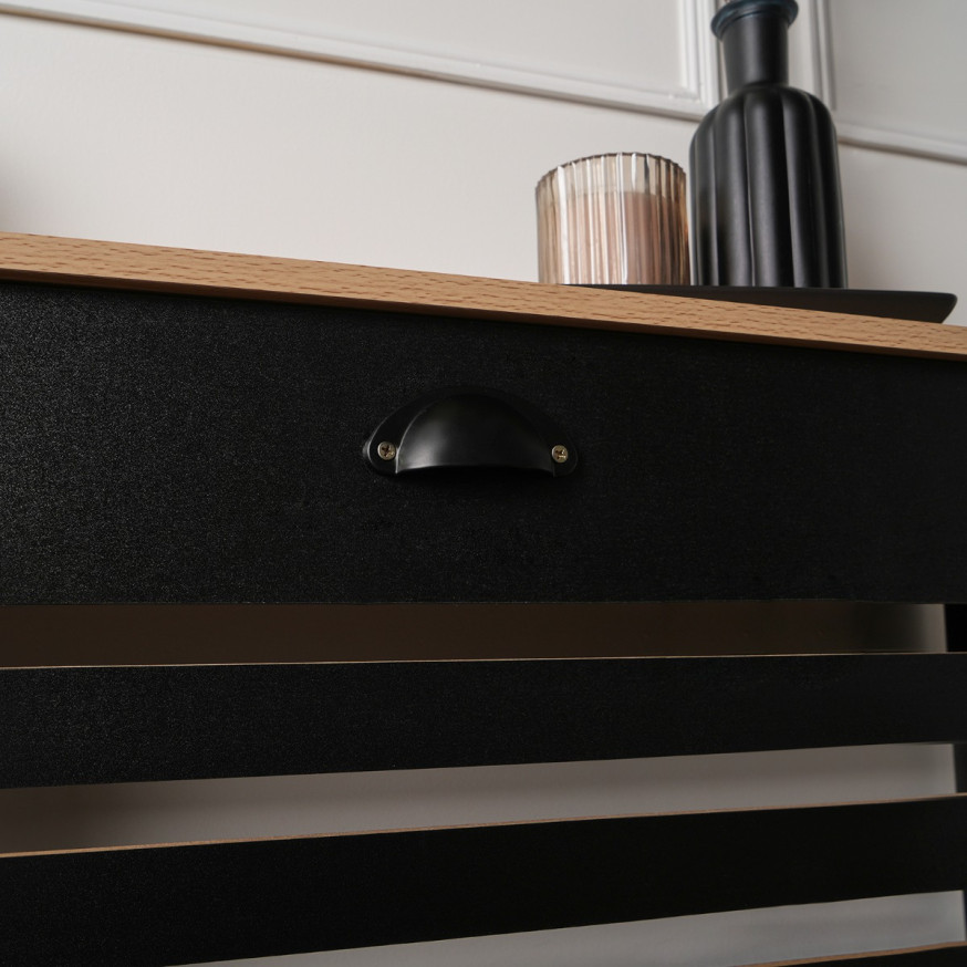 OHS Wooden Radiator Cover with Oak Look Top - Black