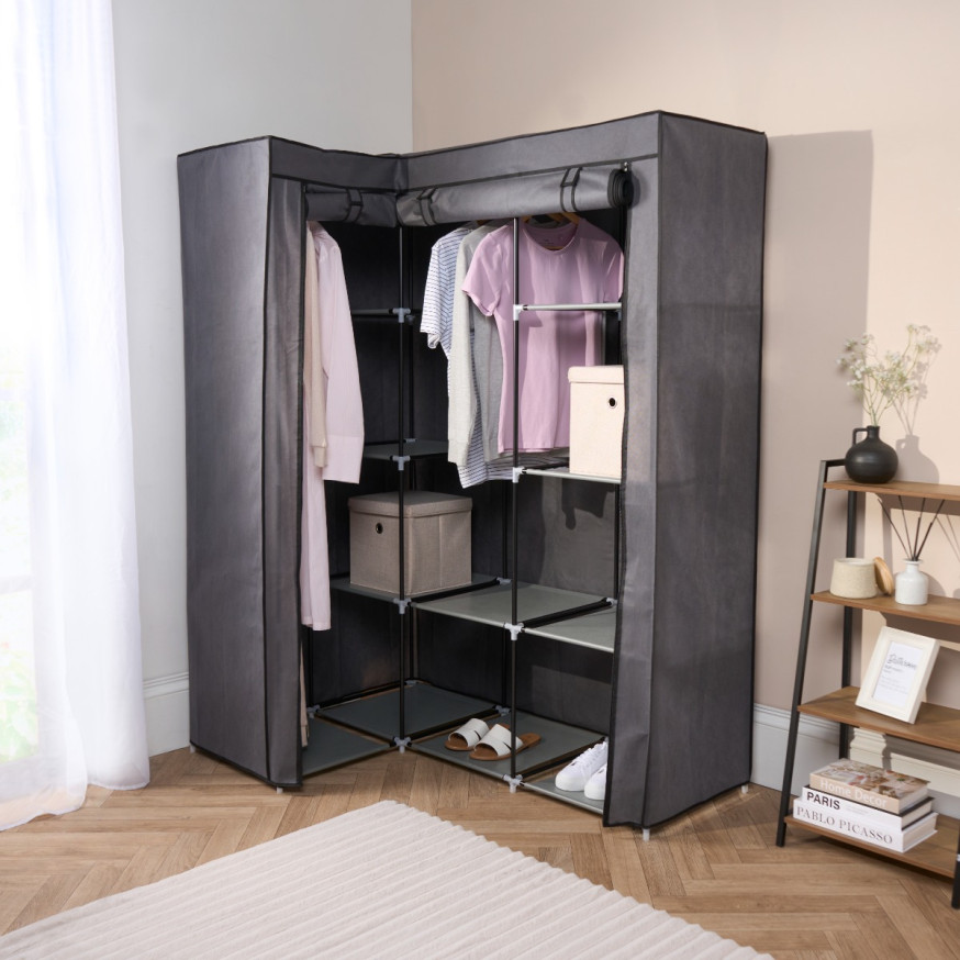 OHS Corner Fabric Wardrobe - Grey