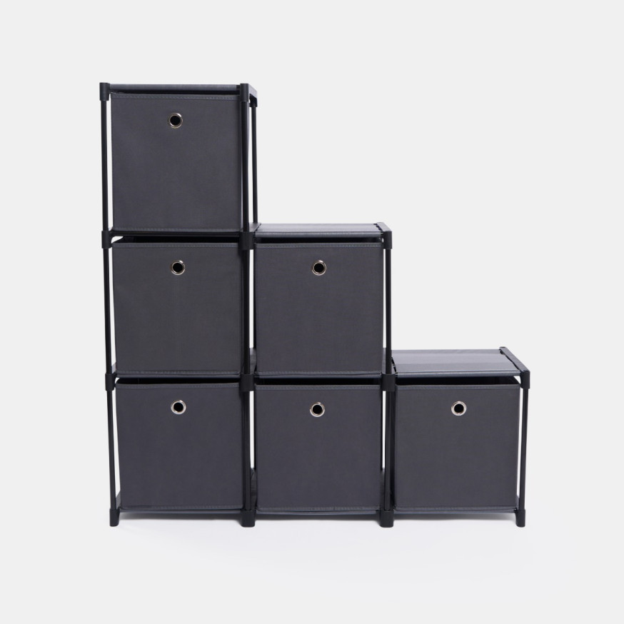 OHS 6 Cube Plastic Storage Rack with 6 Fabric Boxes - Grey