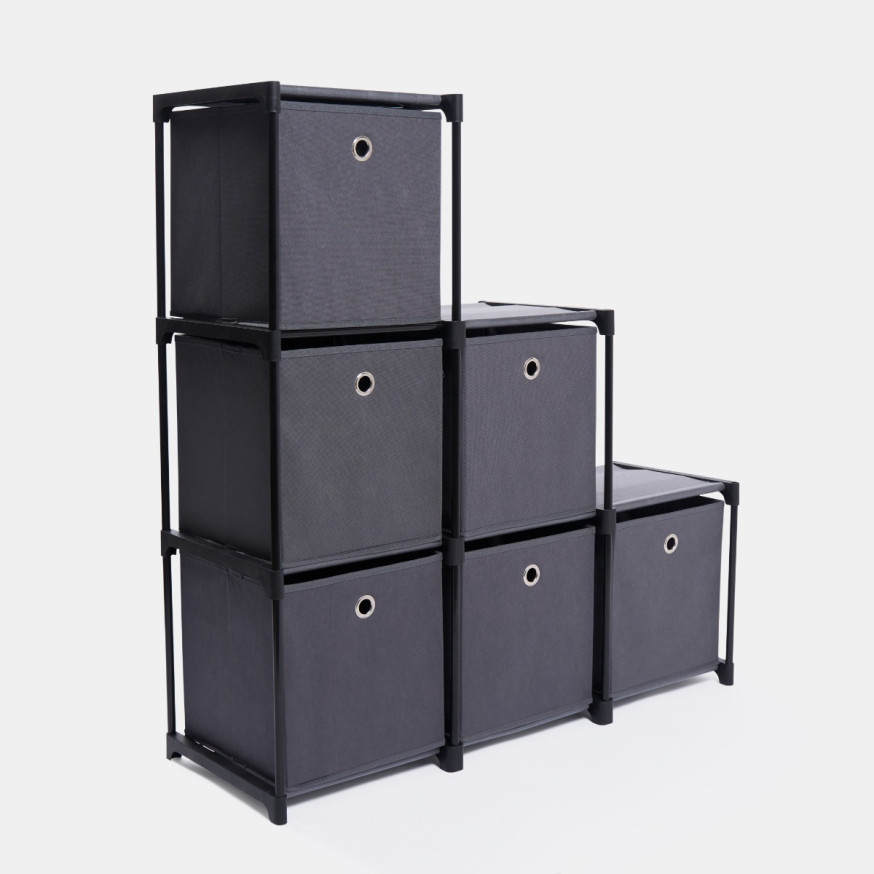 OHS 6 Cube Plastic Storage Rack with 6 Fabric Boxes - Grey