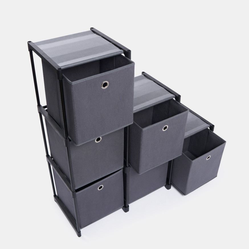 OHS 6 Cube Plastic Storage Rack with 6 Fabric Boxes - Grey
