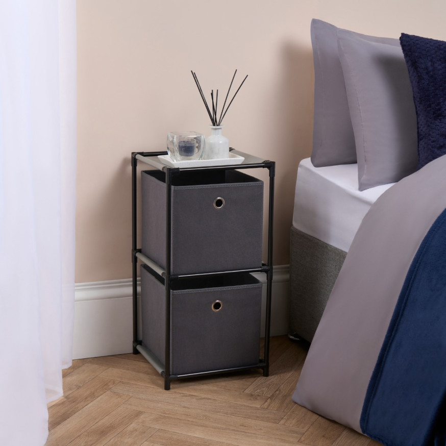 OHS 2 Cube Plastic Storage Rack with 2 Fabric Boxes - Grey