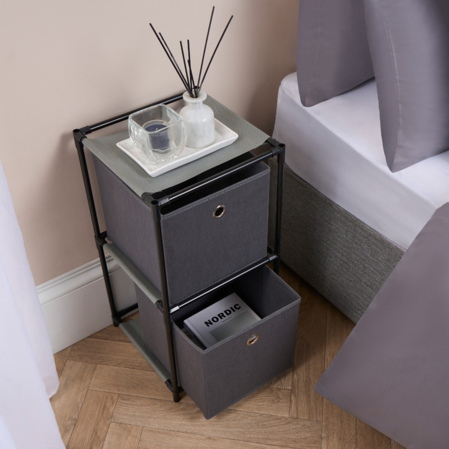 OHS 2 Cube Plastic Storage Rack with 2 Fabric Boxes - Grey