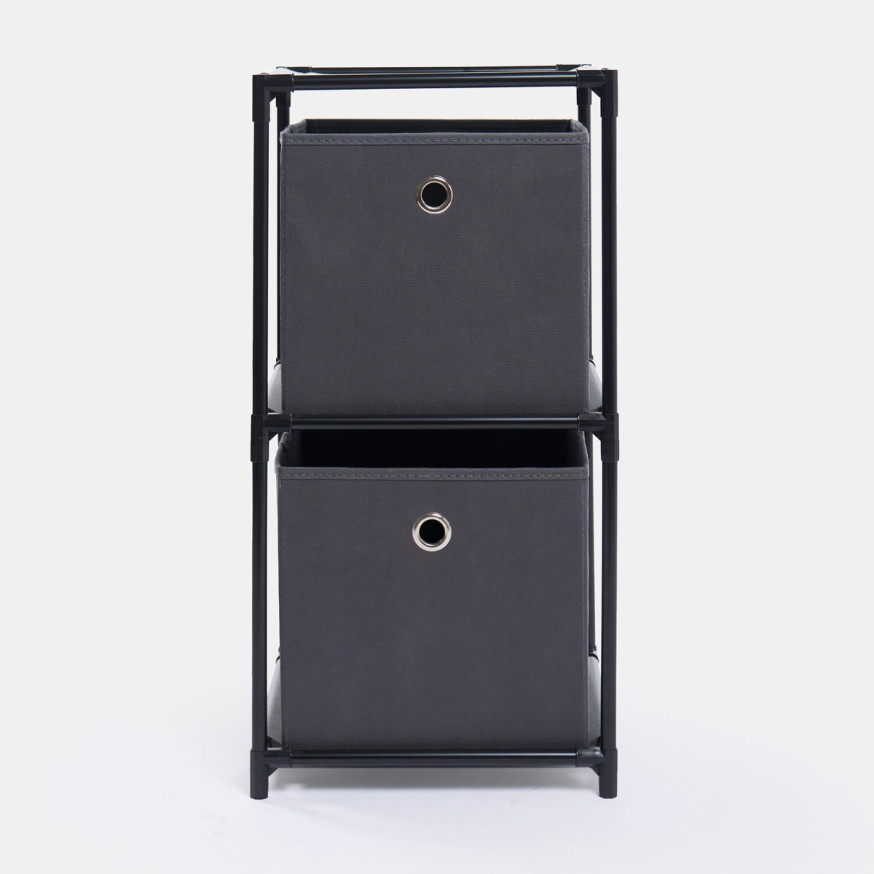 OHS 2 Cube Plastic Storage Rack with 2 Fabric Boxes - Grey
