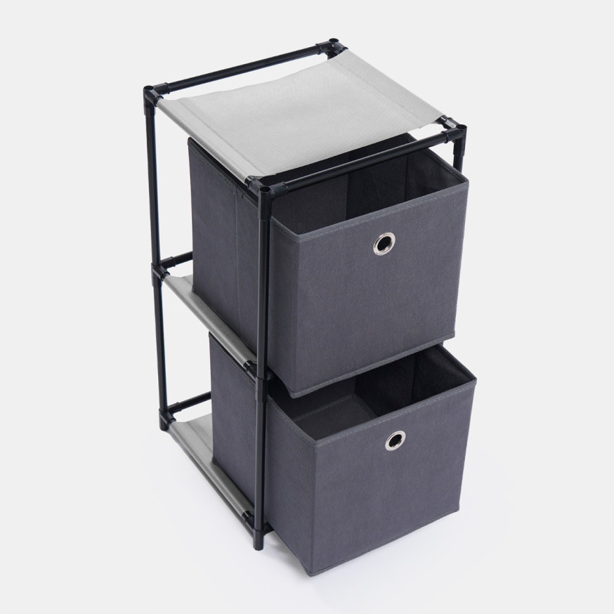 OHS 2 Cube Plastic Storage Rack with 2 Fabric Boxes - Grey