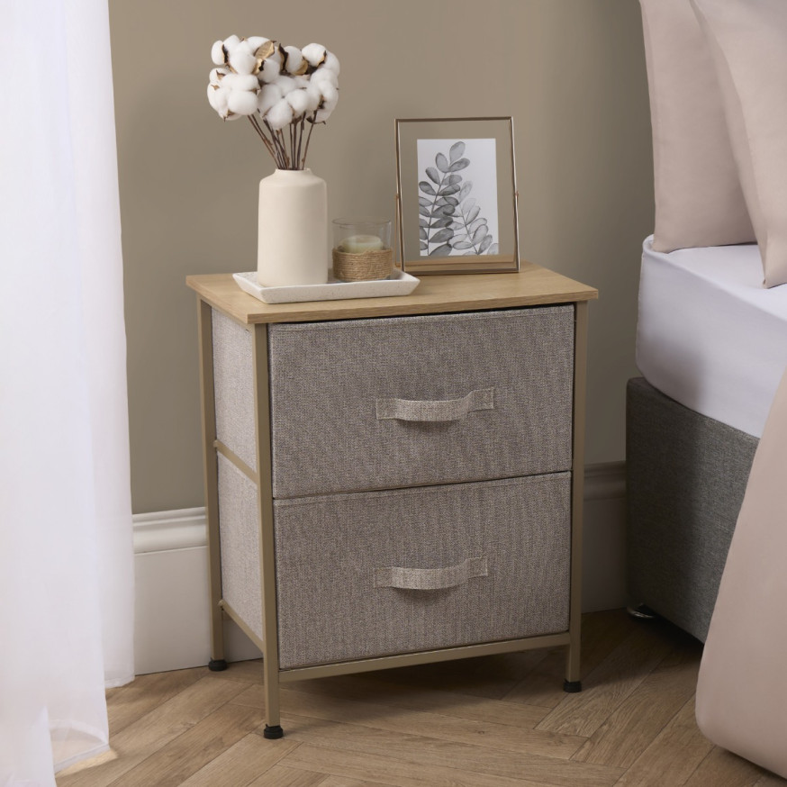 OHS Brooklyn 2 Drawer Fabric Cabinet - Beige