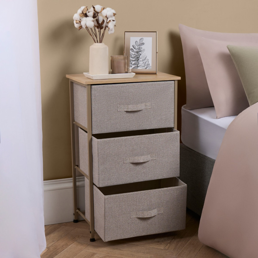 OHS Brooklyn 3 Drawer Fabric Cabinet - Beige