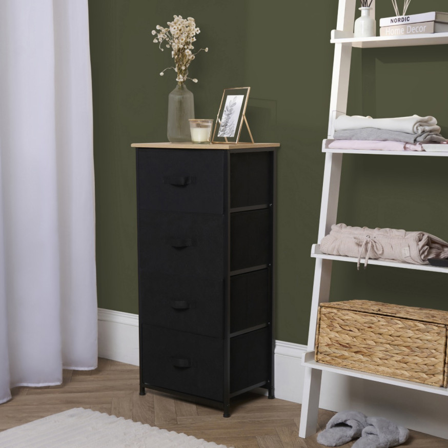 OHS Brooklyn 4 Drawer Fabric Cabinet - Black