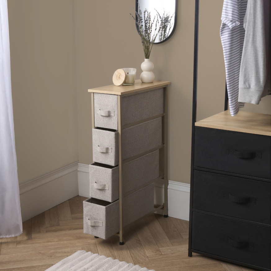 OHS Brooklyn 4 Drawer Narrow Fabric Cabinet - Beige